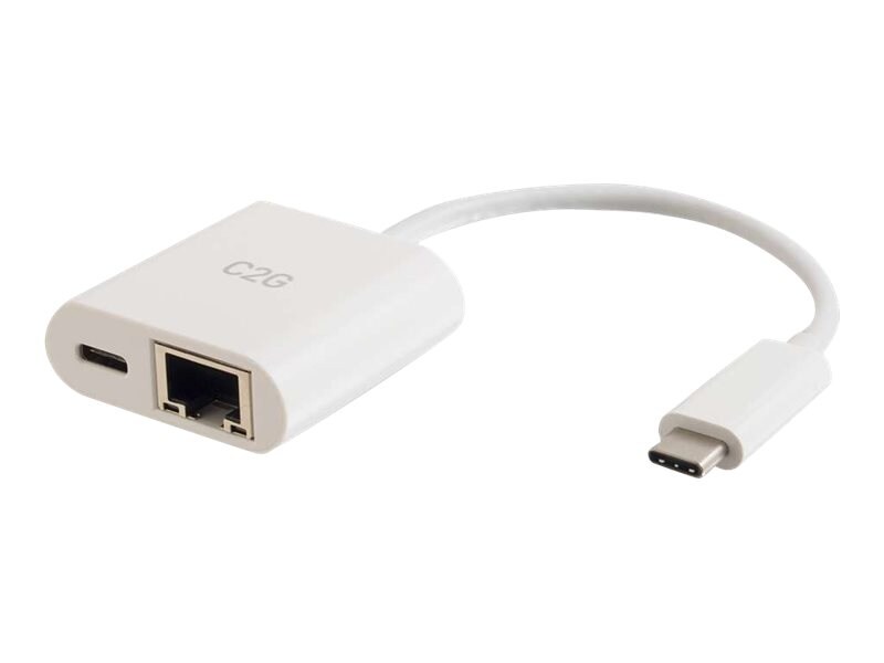 C2G USB-C to Ethernet Adapter with Power Delivery, White (29748)