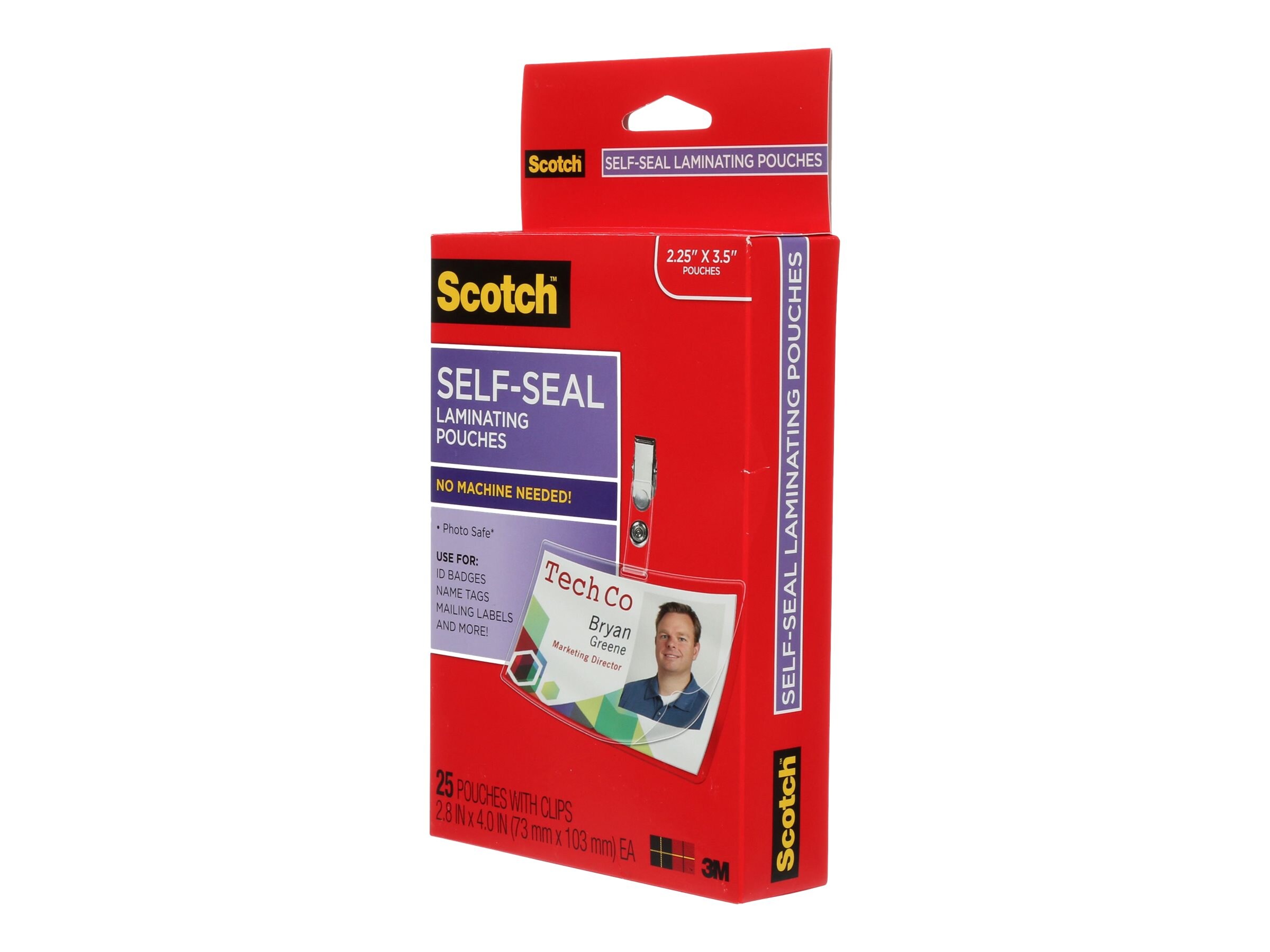 3M Scotch Self-Laminating Pouches For Clip Style ID Badges, (LS852G )