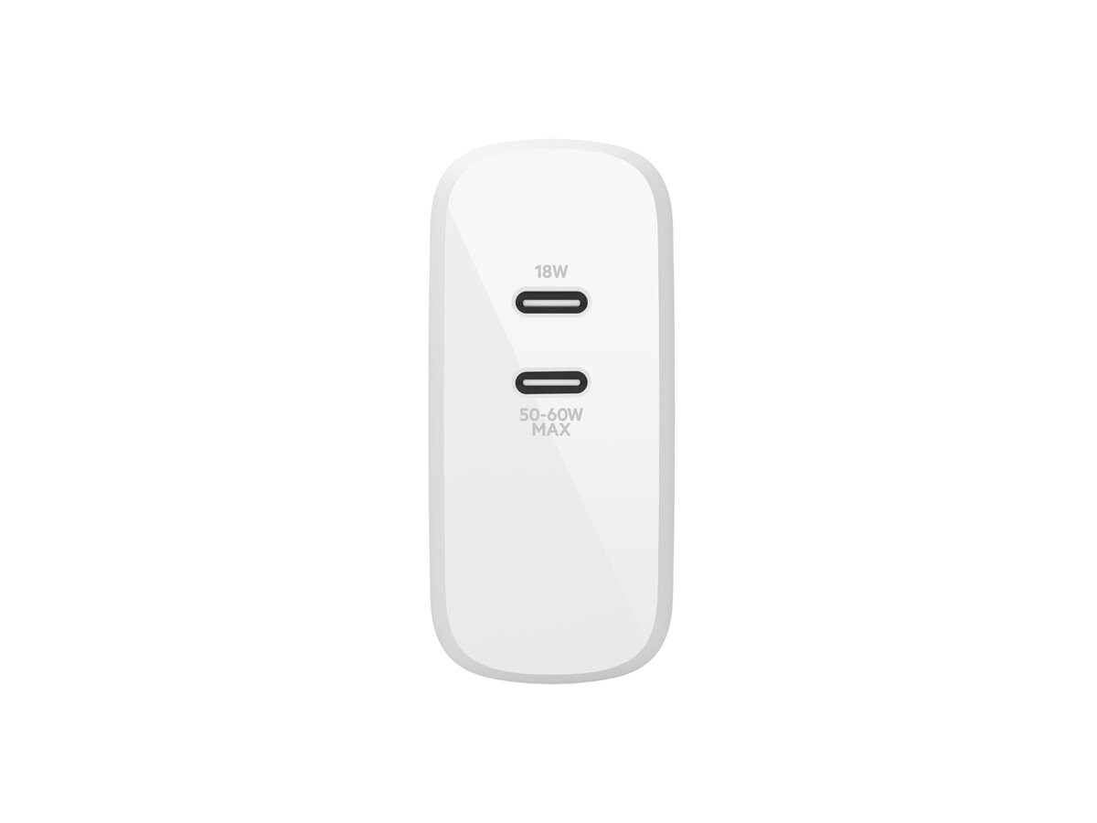 WCH003DQ2MWH-B6 - Belkin 68W Dual-Port 2xUSB-C (50W + 18W) GaN Wall ...